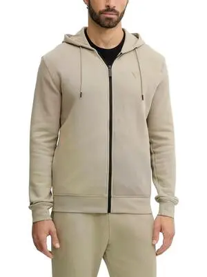 Guess Zip-up Hoodie With Logo Patch - Neutrals