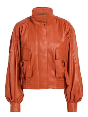 Zimmermann Gathered Leather Jacket - Tan