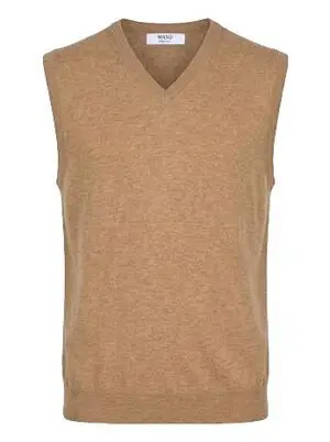 MASQ Merino Wool & Cashmere Sleeveless V-neck Sweater - Camel