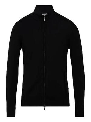 Alpha Studio Merino Wool Zip-up Cardigan - Black