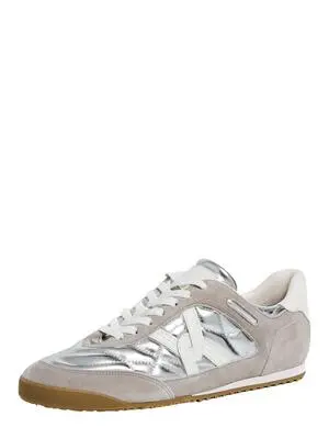 Veronica Beard Natalia Lace-up Metallic Finish Sneakers - Silver/grey