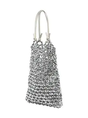 Staud STAUDE Karla Beaded Mesh Drawstring Tote Bag Silver