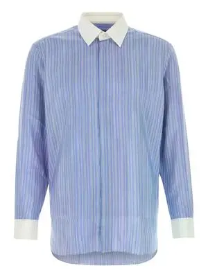 TOM FORD Striped Embroidered Silk Shirt - Blue