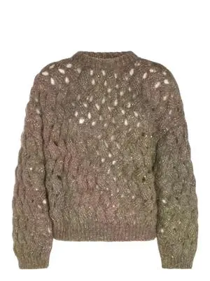 Brunello Cucinelli Sequin Embellished Cable Knit Sweater - Brown