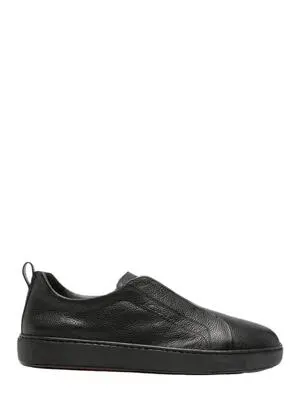 Santoni Grainy Leather Slip-on Sneakers - Black