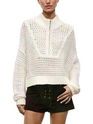 Staud Open-knit Quarter-zip Sweater - Neutrals