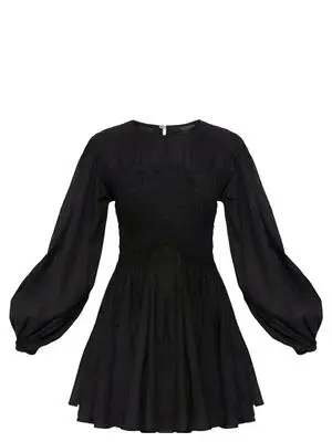 ALLSAINTS AllSaints Chia Smocked Puff-Sleeve Mini Dress Black