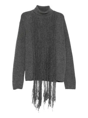 Yohji Yamamoto Fringe Detail Roll Neck Sweater - Grey