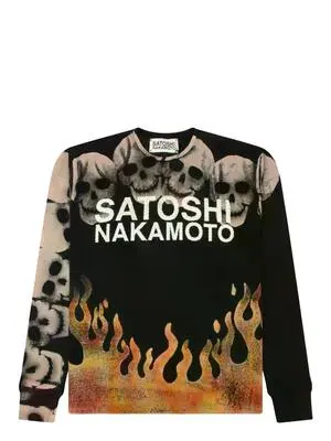 SATOSHI NAKAMOTO Graphic-print Thermal T-shirt - Black