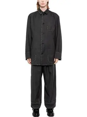 Yohji Yamamoto Pleated Contrast-stitch Trousers - Grey