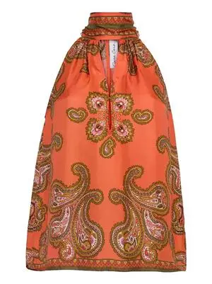 Cara Cara Sundance Paisley-print Halter Neck Blouse - Orange
