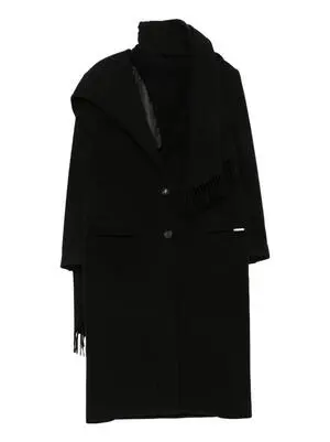 Attico Fringed Scarf Coat - Black