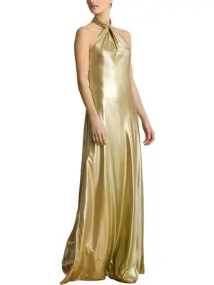 Ralph Lauren Metallic Twist-front Maxi Gown - Gold
