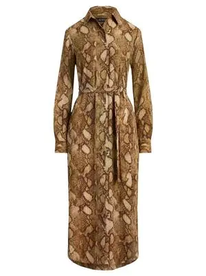 Ralph Lauren Python-print Belted Midi Shirtdress - Brown