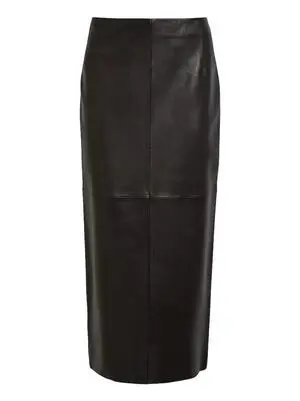 Nour Hammour Leather Panelled Midi Skirt - Black