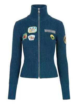 MARINE SERRE Deadstock Scout Patches Zip Up Cardigan - Blue