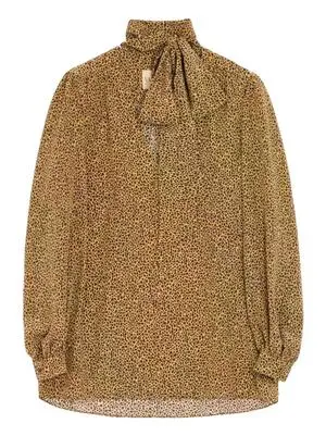 Valentino Garavani Valentino Garavani Crepe De Chine Shirt With Fauve Eclat Micromacula Print Neutrals