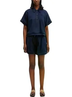 Lacoste Belted Pleated Shorts With Tonal Logo Embroidery - Blue