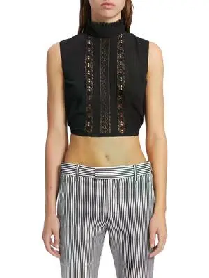 ANN DEMEULEMEESTER Light Cotton Dobby Strip Crop Top - Black