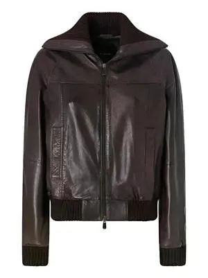 Pinko Ribbed-Trim Leather Jacket Black