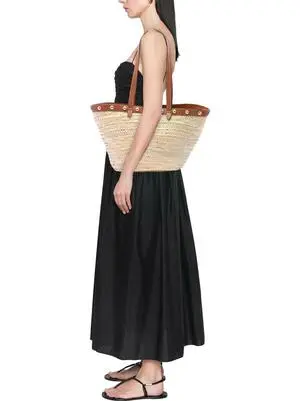 Celine Large Raffia Classic Studded Panier Tote Bag - Neutrals