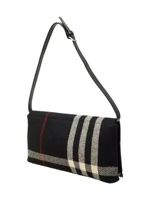 Burberry Exploded Check Wool Fringe Shoulder Bag - Black