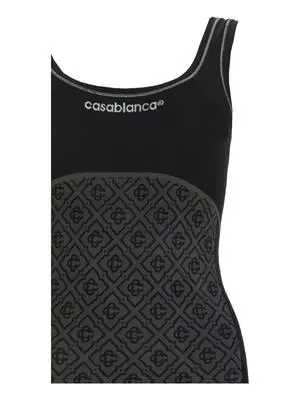 Casablanca Monogram Print Scoop Neck Mini Dress - Grey