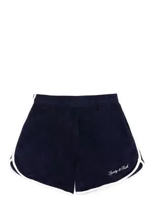 SPORTY & RICH Signature Logo Embroidered Cotton Shorts - Blue