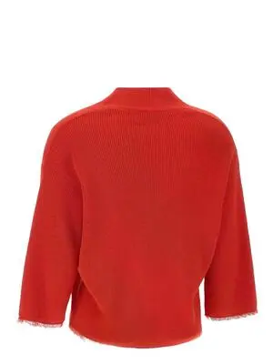 KANGRA Ribbed Fringed-hem Cardigan - Red
