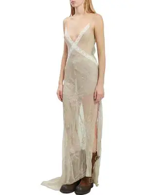 ANN DEMEULEMEESTER Embroidered Silk-voile Maxi Dress - Neutrals