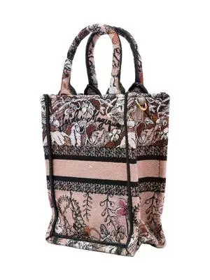 Dior Mini Embroidered Canvas Jardin Magique Vertical Book Tote Satchel - Pink
