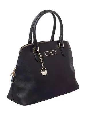 Dkny Logo Plaque Calf Leather Tote Bag - Black