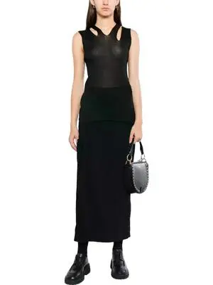Yohji Yamamoto Ribbed Knit Cut-out Sleeveless Top - Black