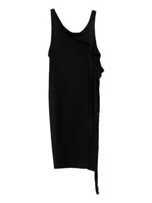 Yohji Yamamoto Wool Sleeveless Asymmetrical Draped Midi Dress - Black