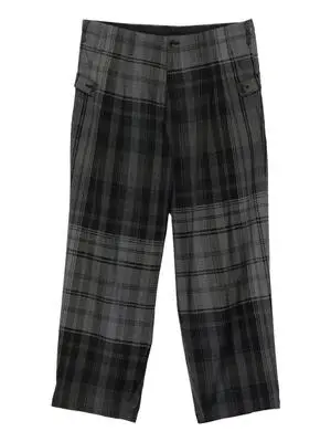 Yohji Yamamoto Plaid Tab-detail Trousers - Grey
