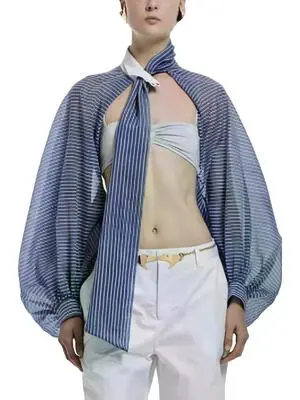 Vivetta Striped Blouse With Hand-shaped Collar - Blue