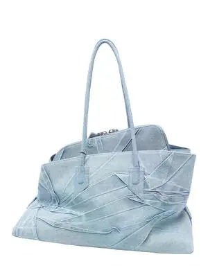 Attico Medium La Passeggiata Panelled Denim Shoulder Bag - Blue