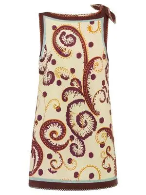 ALEMAIS Wilson Paisley-print Bow Detail Mini Dress - Neutrals