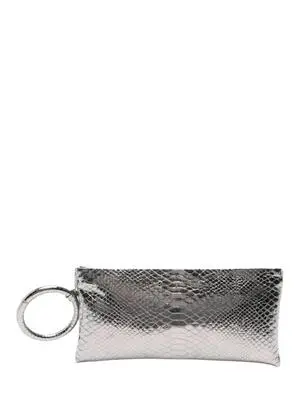 TOM FORD Laminated Snakeskin-effect Clutch Bag With Metal Ring Handle - Silver