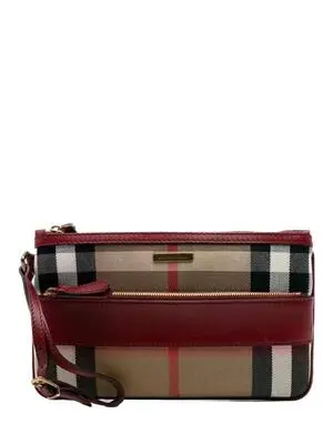 Burberry House Check Canvas Wristlet Clutch Bag - Red