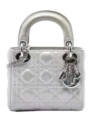 Dior Iridescent Lambskin Cannage Lady Satchel - Silver