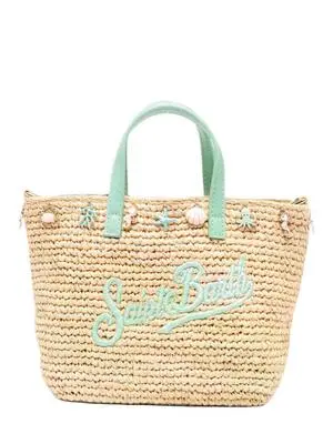 MC2 SAINT BARTH Mini Raffia Tote Bag With Charm Embellishments - Neutrals