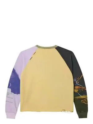 VALE FOREVER Distressed Graphic Print Crew Neck Sweater - Neutrals