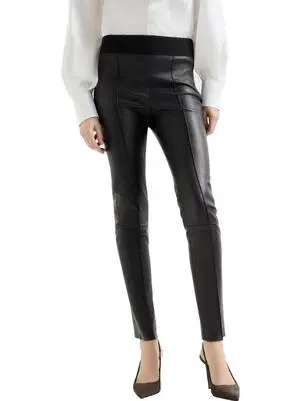Brunello Cucinelli Stretch Nappa Leather Leggings - Black
