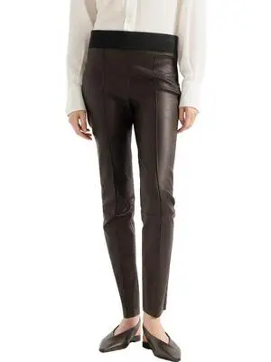 Brunello Cucinelli Stretch Nappa Leather Leggings - Rust Brown
