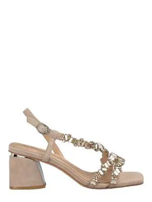 ALMA EN PENA Jewel Embellished Strappy Block Heel Sandals - Brown