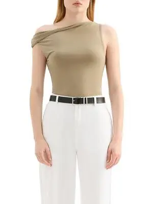 Nude Lucy Chelsea Asymmetrical Neckline Top - Deep Sage