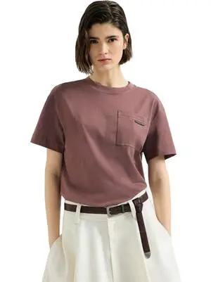 Brunello Cucinelli Cotton Jersey T-shirt With Shiny Tab - Grape