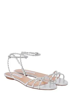 AQUAZZURA Embellished Leather Sandals - Silver