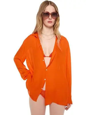 Sprwmn Silk Georgette Button-up Shirt - Orange